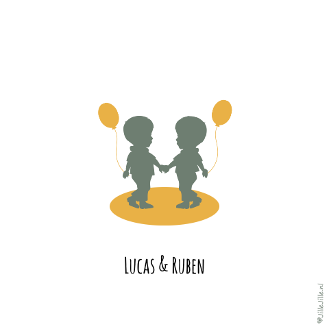 Lieve tweelingkaart met leuke silhouet jongens
