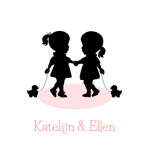 Lieve tweelingkaart met leuke silhouet meisjes