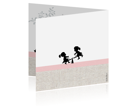 Hip tweelingkaartje met silhouet van tweeling en linnen structuur